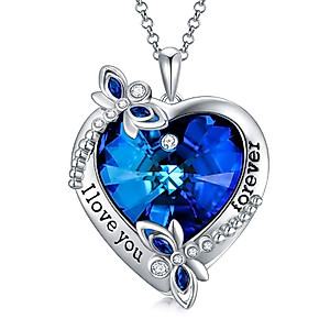 AOBOCO Sterling Silver I Love You Forever Heart Pendant Dragonfly Necklace, Dragonfly Jewelry Anniversary Birthday Gifts for Her Women Wife Girlfriend Mom