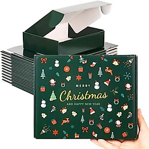 Christmas Shipping Boxes Medium, 10x8x2.8" 30 Pack Merry Christmas Cardboard Boxes, Gift Small Boxes for Shipping Mailing Small Business