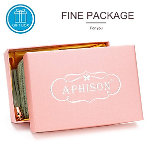 APHISON RFID Credit Card Holder Zipper Card Case Keychain Small Wallet for Women 1927 GREEN