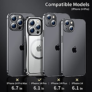 Auleegei Stainless-Frame Metal Magsafe Designed for iPhone 14 Pro case Clear [20 FT Military Drop Protection] Protective Shockproof Bumper with Airbag Case [Non-Yellowing] Cover 6.1 Inch-Silver