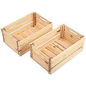 Set of 2 Portable Wooden Storage Bin Container - Decorative Closet, Cabinet and Shelf Basket Organizer Foldable Rustic Wooden Crates for Storage and Farmhouse Style Decor Multipurpose Wood Boxes