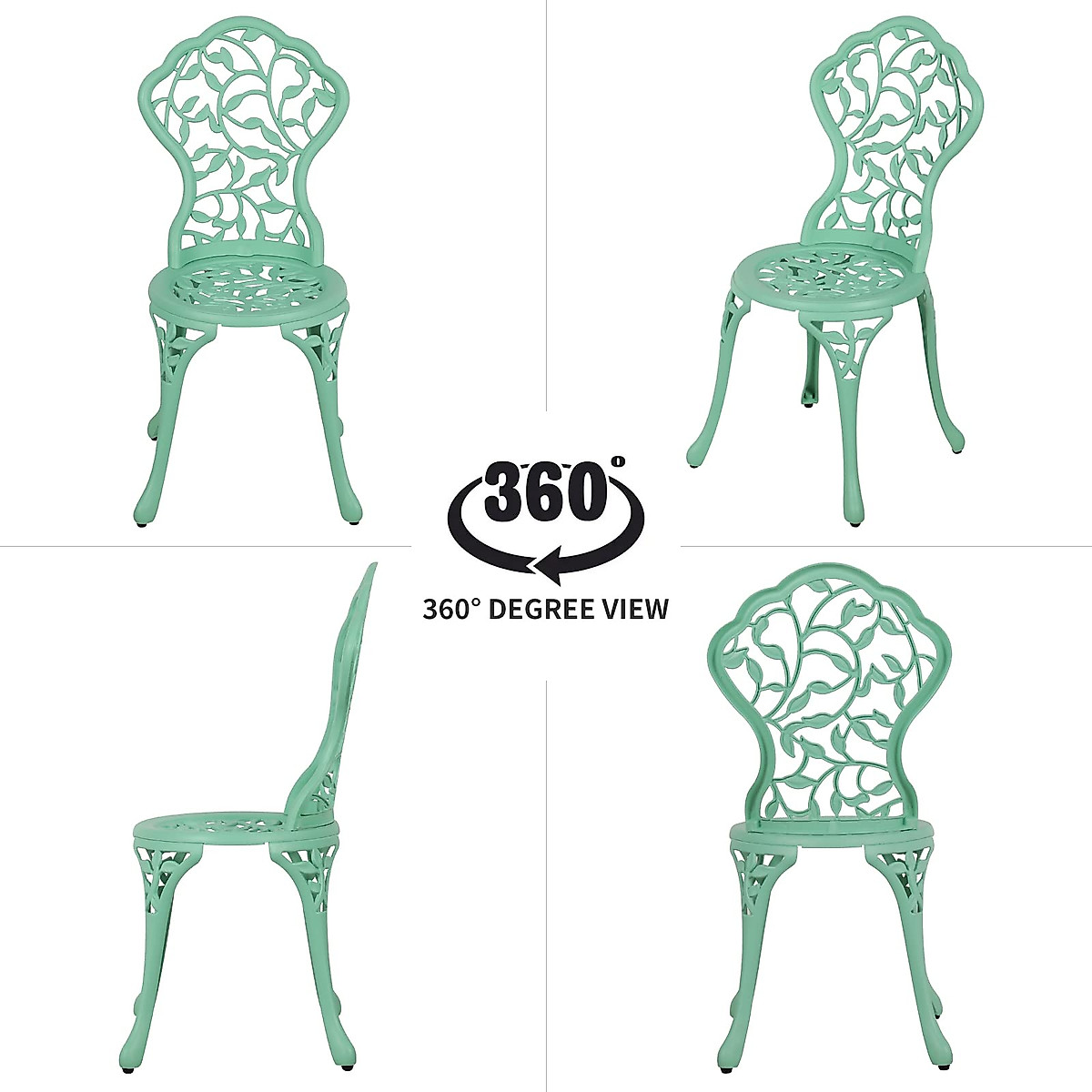 Verano Garden 3 Piece Outdoor Bistro Set, Rust-Resistant Cast Aluminum Patio Bistro Set Antique Finish, Weather Resistant Patio Table and Chairs, Outdoor/Indoor Use, Teal