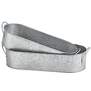 Mkono Metal Storage Basket for Toilet Tank Top Bathroom Decor, Galvanized Tray with Handle for Shelves, Farmhouse Toilet Paper Holder Organizing Bin Box for Countertop Living Room, Set of 2, Silver