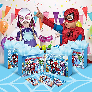 ZEZGERS 2PCS Spidey Gift Bag for Happy Birthday with Handle, Tissue Paper and Card for Baby Shower,Classroom,Birthday Party Decorations Supplies