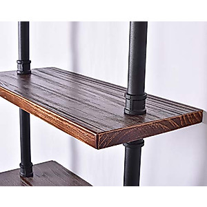 Diwhy Industrial Pipe Shelving Bookshelf Rustic Modern Wood Ladder Storage Shelf 3 Tiers Retro Wall Mount Pipe Design DIY Shelving (Black, L 24")