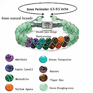 7 Chakra Yoga Meditation Bracelet Protection Bracelet , Double Layer Natural Gemstone Beads Bracelets，Tigers Eye Black Obsidian Hematite Black Agate Healing Crystal Bracelet,Feng Shui Handmade