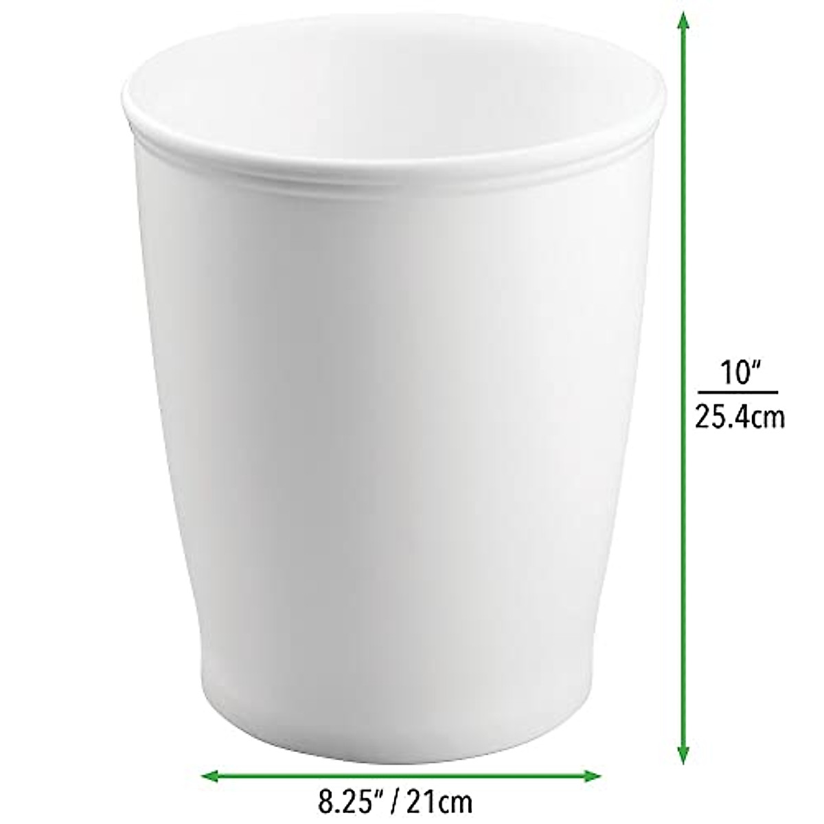 mDesign Plastic Modern Round Shatter-Resistant Small 1.6 Gallon Trash Can Wastebasket, Garbage Container Bin for Bathrooms, Kitchens, Home Offices, Dorm Rooms - Hyde Collection - 2 Pack, White