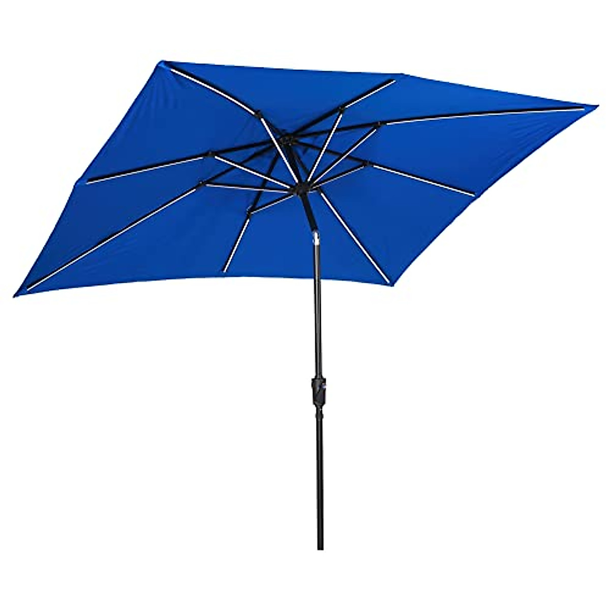 Sun-Ray 811030RB 9'x7' Rectangular 8-Rib Next Gen Solar Lighted Patio Umbrella, 30 LED Lights with Unique Strip Lighting, Crank and Tilt, Aluminum Frame, Royal Blue