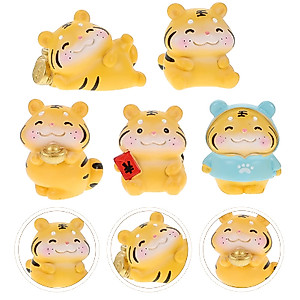 5pcs Resin Tiger Figurine Miniature Tiger Cake Toppers Artificial Micro Succulent Bonsai Animal Figure Landscape Ornaments for Desktop