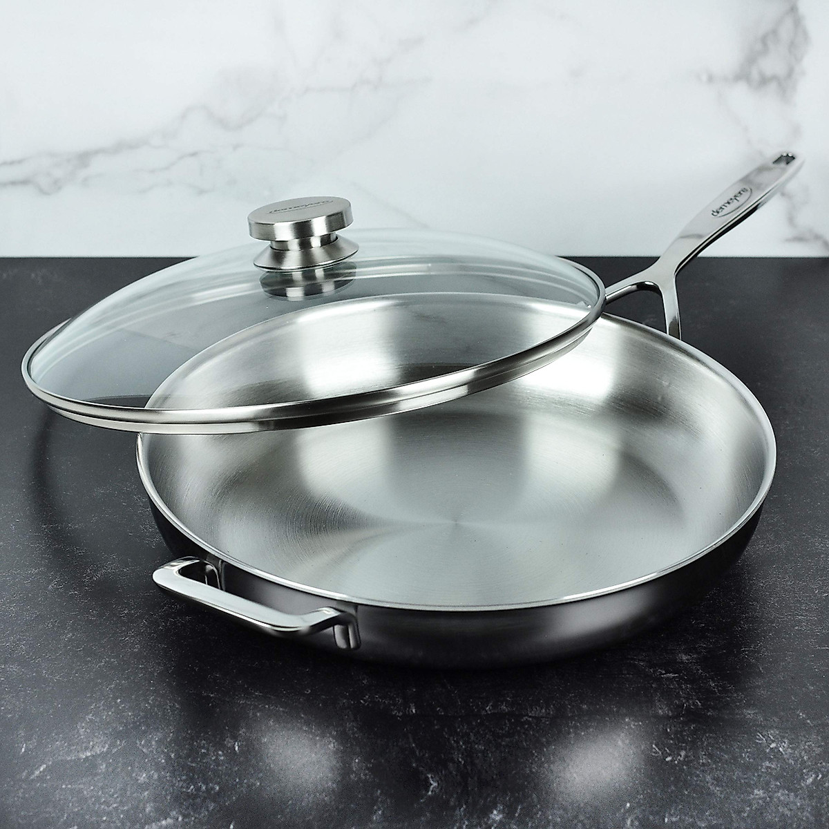 Demeyere 5-Plus 12.5" Fry Pan Skillet with Glass Lid - 5-Ply Stainless Steel, Made in Belgium