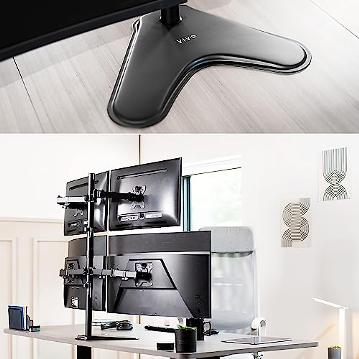 VIVO Quad 13 to 30 inch Monitor Free-Standing Mount, Fully Adjustable Desk Stand, Holds 4 Flat or Curved Display Screens, STAND-V004F
