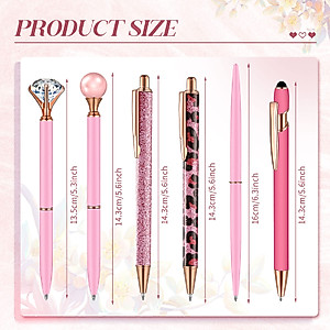 Qeeenar 6 Pcs Ballpoint Pens Set Metal Crystal Diamond Pen for Journaling Glitter Pretty Cute Stationery Black Ink Fancy Gifts for Women Girls Teacher Office Wedding School Supplies(Pink Series)
