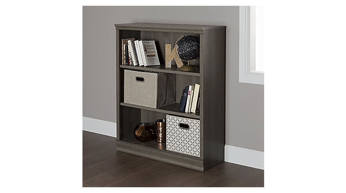 South Shore Morgan 3-Shelf Bookcase | Adjustable Grey Maple