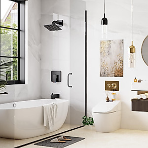 Esnbia Shower Faucet Set, Shower Head and Handle Set with 6-Inch Rain Shower Head and Tub Spout, All Metal Single-Handle Bathtub Shower Faucet Trim Kit (Shower Valve Include), Matte Black