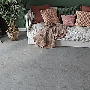 VaryStyle 12"x12" Grey Concrete Peel and Stick Floor Tiles 10-Pack Vinyl Flooring Waterproof Sticky Tiles for Floor Self Adhesive Removable Stick on Floor Tile for Kitchen Bathroom Basement Flooring