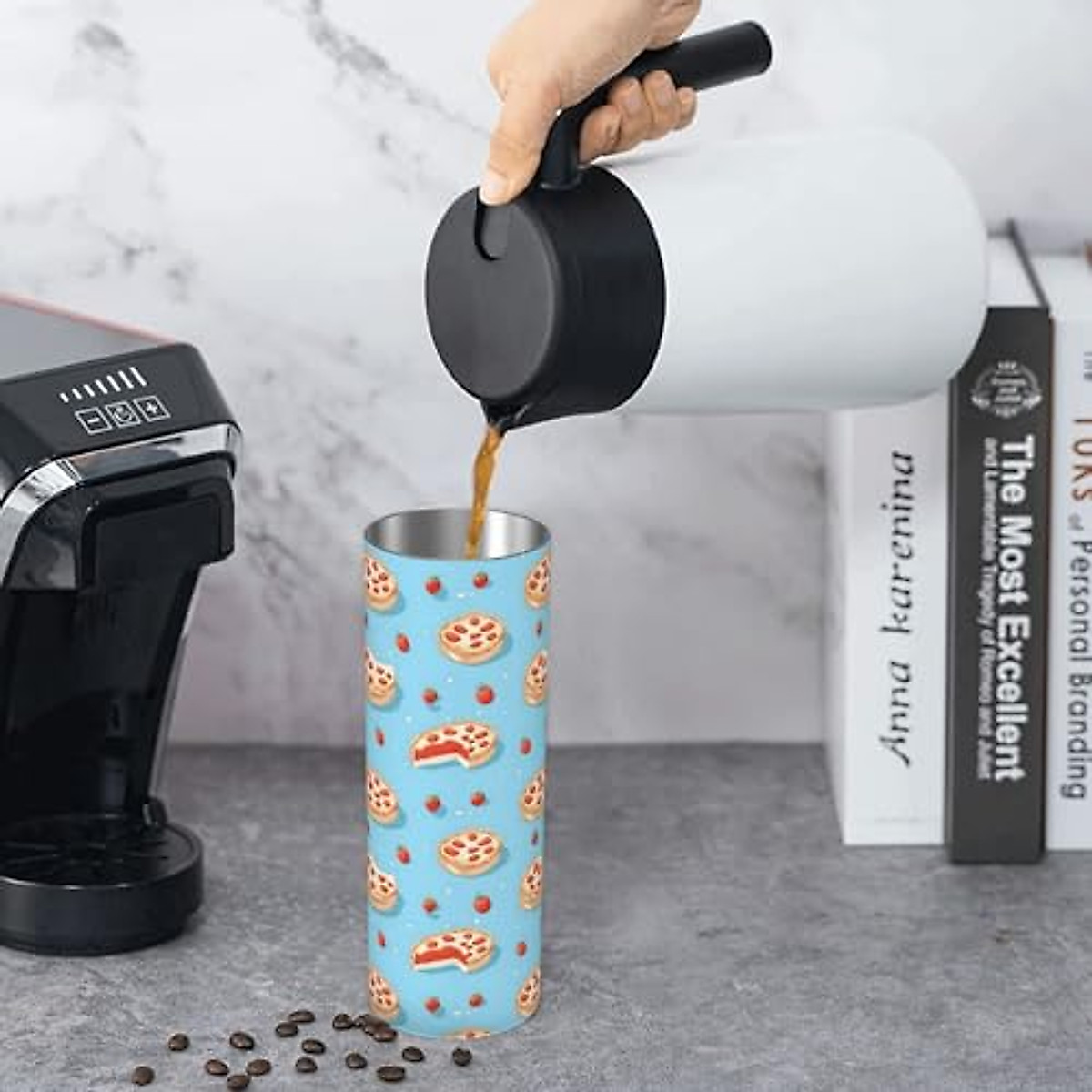 Tangopi Pizza 20 oz Tumbler with Lid and Straw Insulated Travel Coffee Mug Reusable Spill Proof Coffee Cups Stainless Steel Water Bottle for Hot and Cold Drinks