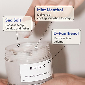 BEIGIC Volumizing Shampooing Scrub – Korean Haircare Vegan Scalp Exfoliator & Shampoo w/Sacha Inchi Oil & Sea Salt for Buildup, Flakes, Clarifying Itchy Scalp (8.81 Oz)