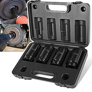 4 Pack Crank Bolt Socket Set, 17MM, 21MM, 22MM, 27MM, Harmonic Balancer Socket Set, 1/2-Inch Metric Deep Impack Socket Set, 3 Times Momentum Power of Standard Impact Sockets