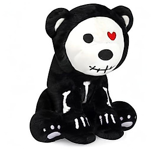 JIZWPOOM Black Teddy Bear Plush, Teddy Bear Stuffed Animals Goth Plush Teddy Bear, Cute Black Bear Toy Stuffed Bear Plushies Gift for Kids Birthday Decoration