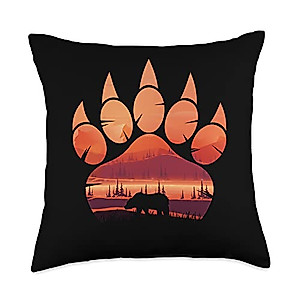 Bear Paw Silhouette Nature Bear Paw Forest Wildlife Lover Throw Pillow, 18x18, Multicolor