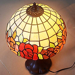 12" Pastoral Vintage Table Lamp Tiffany Style Desk Light Handmade Stained Glass Reading Lights for Living Room Cafe Bar Lighting Fixtures, E27,40W,110-240V