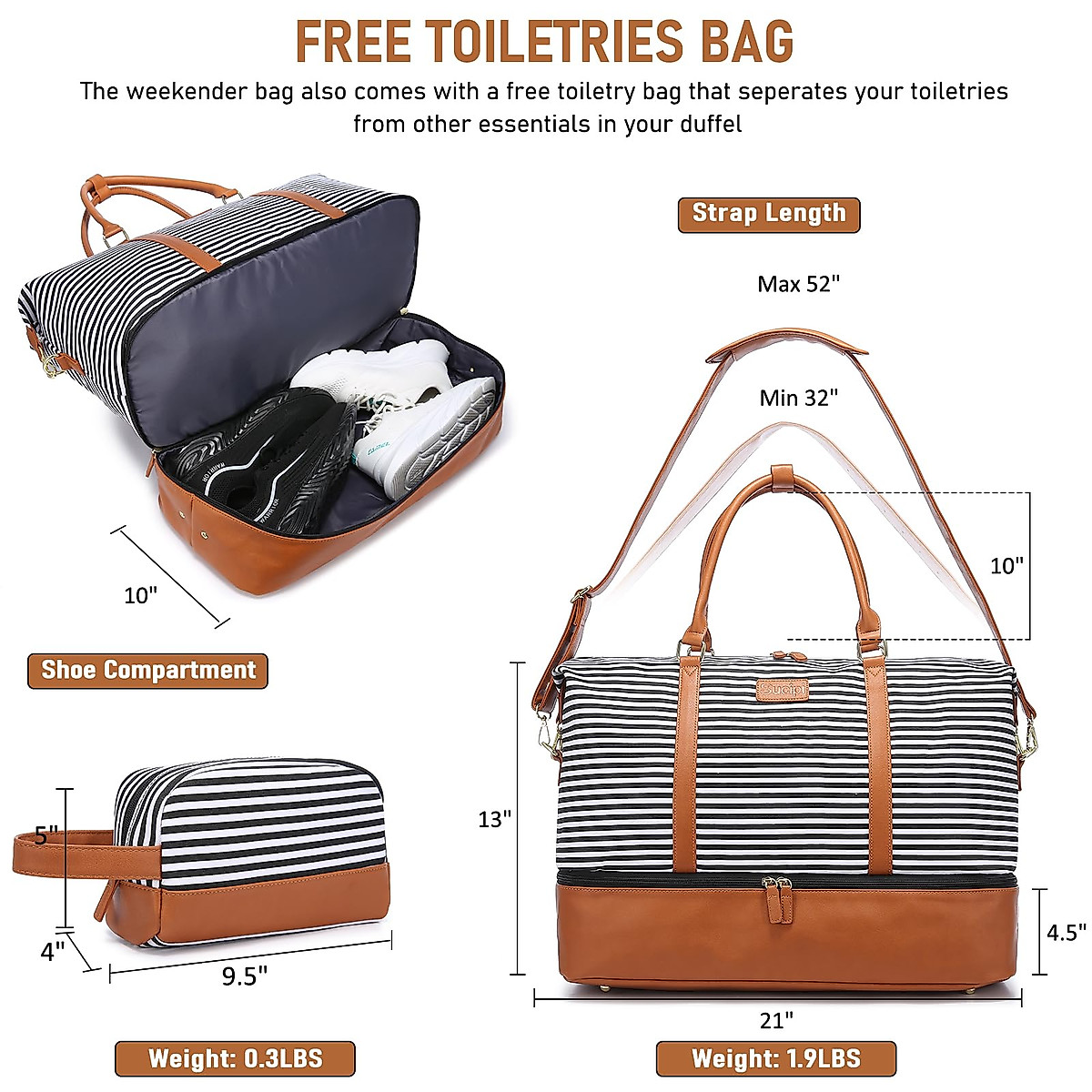 Sucipi Weekender Bags for Women Canvas Travel Duffel Bags with Shoe Compartment Overnight Bag Carry on Duffel Bag with Toiletry Bag for Travel Daily Use Hospital