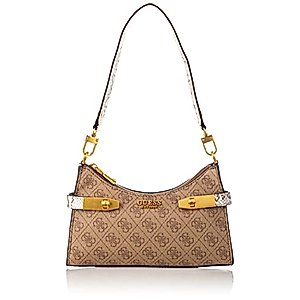 GUESS womens Zadie Logo Top Zip Shoulder Bag, Latte Logo Python, one size US