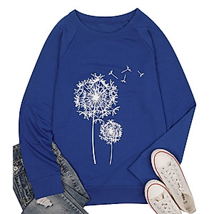 BANGELY Womens Dandelion Sweatshirt Casual Crewneck Loose Pullover Tops Long Sleeve Graphic Tee Shirt Blue