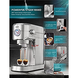 Gevi 20 Bar Compact Professional Espresso Coffee Machine with Milk Frother/Steam Wand for Espresso, Latte and Cappuccino, Stainless Steel, 35 Oz Removable Water Tank (Machine)
