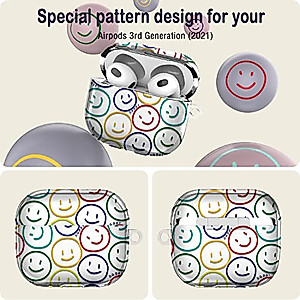 R-fun AirPods 3rd Generation Case Cover,Cute Flroal Clear TPU Protective Case for Women Girls with Keychain Compatible with Apple AirPods 3 Charging Case,Smile