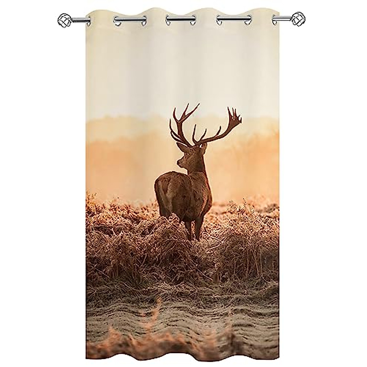 HERBED Outdoor Curtains for Patio 1 Panel Deer in The Grassland Under The Sunrise Waterproof Privacy Outside Curtain Sun Blocking Grommet Blackout Drapes for Porch Gazebo Pergolas Balcony 52x108 Inch
