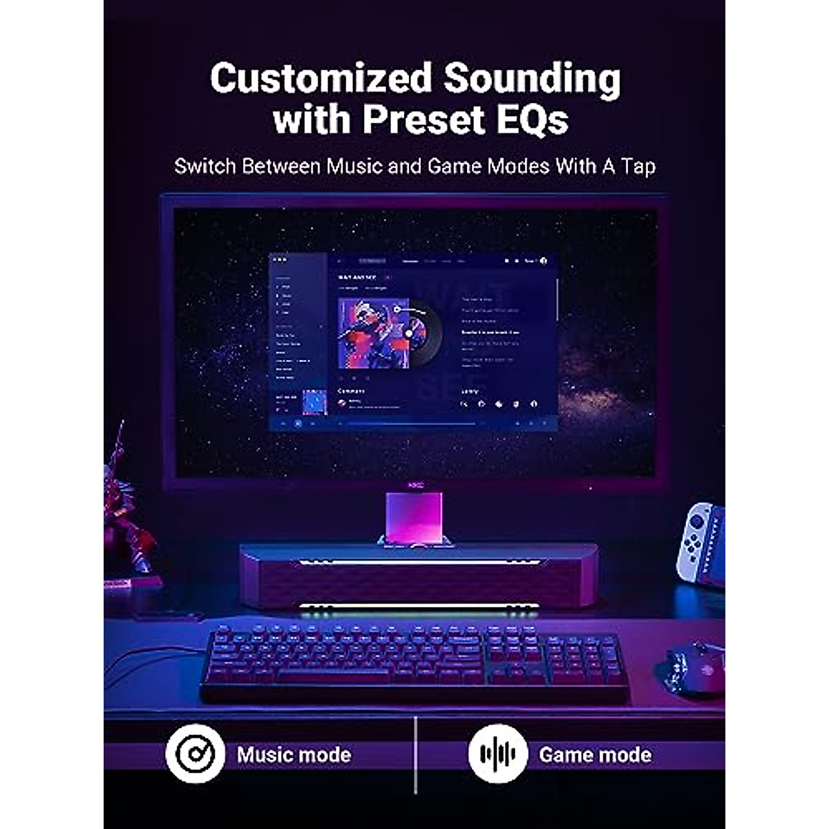 Fosi Audio C4 Computer Speakers, PC RGB Gaming Sound Bar Bluetooth Speaker for Desktop Monitor, Laptop, Console, Portable Wireless Soundbar with Rhythmic Lighting and Bass