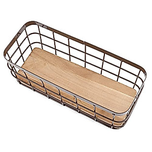 Dicunoy Set of 2 Small Wire Baskets, Narrow Rustic Storage Bin, Farmhouse Rectangle Bathroom Counter Organizer Tray for Kitchen Countertop, Pantry, RV, School Classrooms, Office Decorative