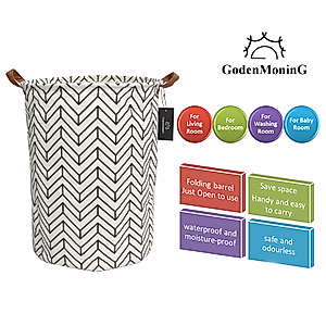 laundry baskets,bedroom hamper,kitchen organization,GodenMoninG 62.8L Waterproof Round Cotton Linen with Handles Collapsible storage basket. (THICK Flow Mark)