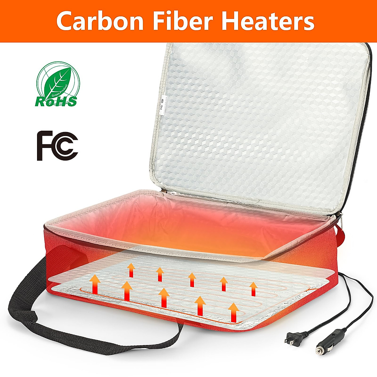 Food Warmer Electric Casserole Carrier - Large Heated Lunch Bag for Car Truck, 12V/24V/110V, Thermos for hot food for Potluck Cookouts Parties Picnic,Lasagna Lugger,Fits 9"x13" Baking Pan