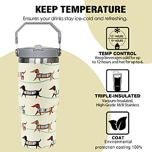 Dachshund Tumbler Gifts with Handle and Straw, Stainless Steel Vacuum Insulated Flip Straw Dachshund Tumblers, Spill Proof Coffee Travel Mug Dachshund Lovers Gifts 30oz