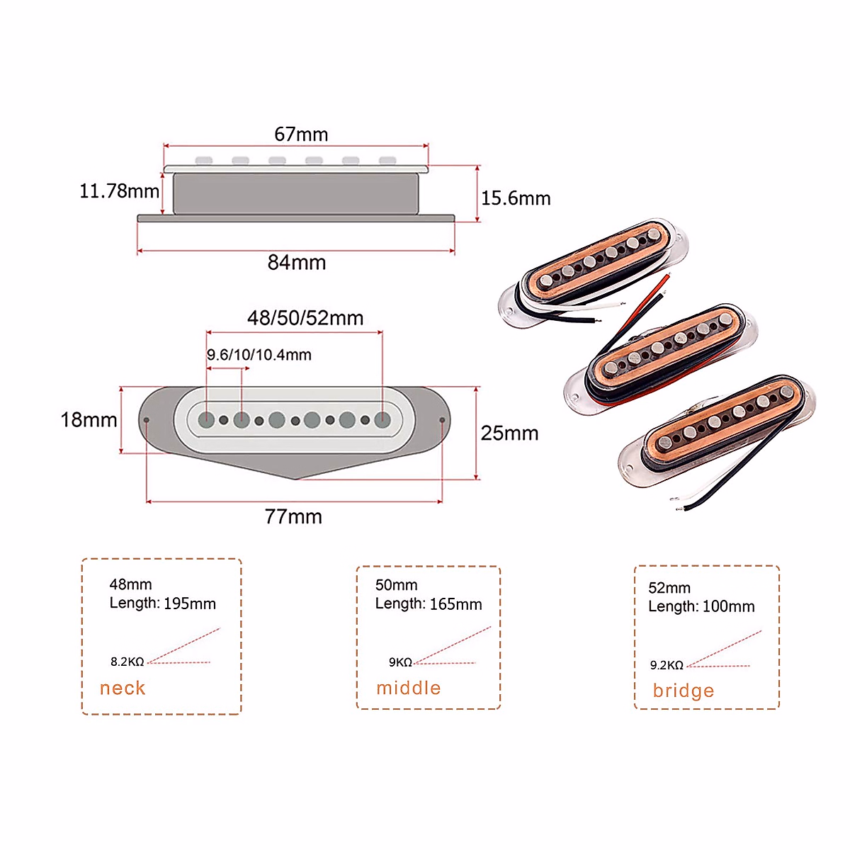 LAMSAM Electric Guitar Pickup Set, Single Coil Pickups Loaded High-output Alnico V Maganet Pole Pieces, Wax Potted Over Wound Pick-up, SSS PUP Replacement Fit 6 String Guitar