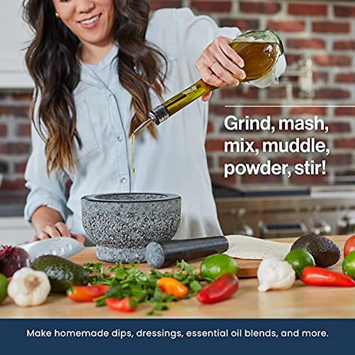 HiCoup Kitchenware 7-Inch Granite Mortar & Pestle Set - Herb, Spice & Guacamole Grinder