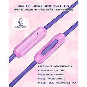 OHEDMEH Wired Earbuds for Kids in-Ear Headphones, Cute Donut Kids Earphones for School, Flat Cable Cute Earbud with Microphone and Lovely Kids Ear Buds Storage Case for Girls Boys and Adults (Purple)