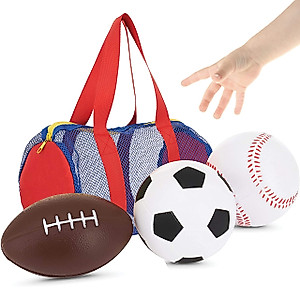 Neliblu Large Balls for Little Kids - Fun Set of 3 Sports Balls in Convenient Storage and Carry Bag - Includes 5" Baseball, 5" Soccer Ball, 8" Football - Perfect for Outdoor and Indoor Safe Play