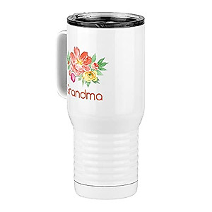 Just So Posh Grandma Flowers Tumbler, Travel Coffee Mug with Handle and Slider Lid, White 20 oz Polar Camel, Stainless Steel, Vacuum Insulated