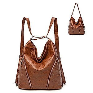 HARRELSA Large Convertible Bag Soft Leather Backpack Convert Strap Shoulder Bag for Women Big Hobo Handbag (Brown)