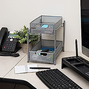 Mind Reader Cabinet, Mesh Storage Baskets Organizer, Home, Office, Kitchen, Bathroom, One Size, Silver 2 Tier Heavy Duty