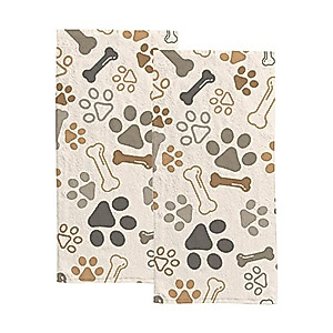 Hand Bath Towels 2 Pack Cartoon Footprint Absorbent Face Fingertip Towels for Bathroom Kitchen Gym Spa Soft Hair Drying Cloth Quick Dry, 30 x 15 Inch