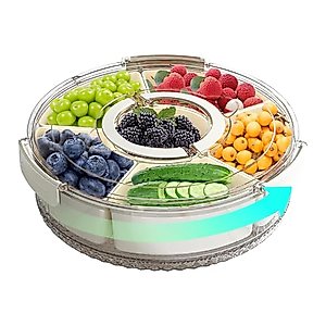 HINIHAO Divided Serving Tray with Lid and Handle, Removable Divided Platter Food Storage Containers with 6 Compartment, Small Boxes for Onion, Ginger, Garlic, Cherry (Divided Serving Tray-B)