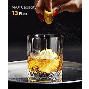 SHOSHIN Premium Hand Cut Whiskey Glasses (13 OZ, Set of 4) - Handmade Double Old Fashioned Scotch Glasses - Gift for Bourbon Lovers - Style Glassware for Rum - 4 Rocks glasses in Gift Box