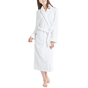 INK+IVY Soft Kimono Robes for Women Terrycloth Ladies Bathrobe with Pocket and Belt, Collar & Cuff Trim, White L/XL