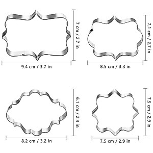 4 pcs of Fancy Plaque Cookie Cutters Set, Stainless Steel Wedding Frame Fondant Cutters Baking DIY Molds