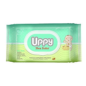 UPPY Shea Butter Baby Wipes – Ideal for Diaper Bag and Traveling. Made With Purified Water. Pleasant Shea Butter Scent. Soft Cloth. Hypoallergenic. Fresh and Clean. Disp Pk 72 ct.