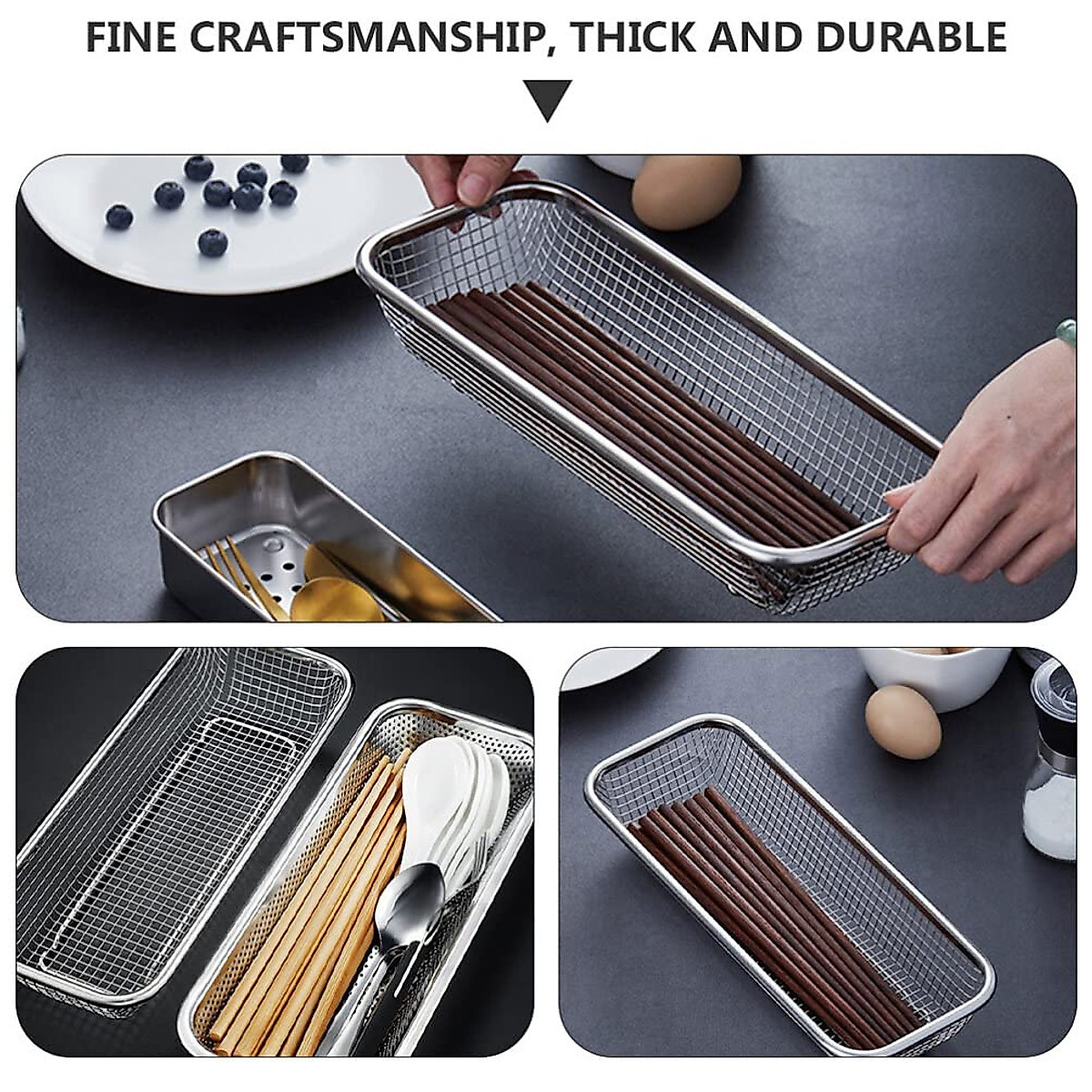 Luxshiny Dishwasher Silverware Cutlery Basket, Flatware Drying Rack Countertop Utensil Holder Stainless Steel Mesh Silverware Strainer